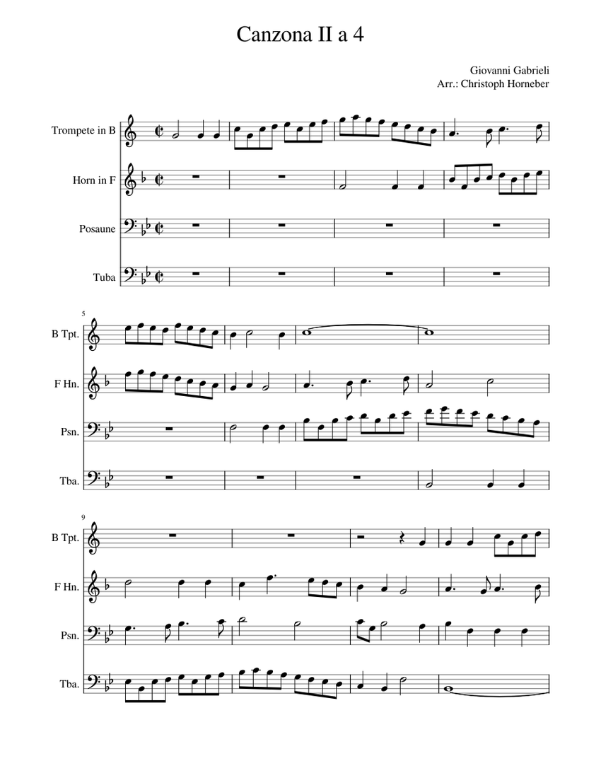 Canzona II a 4 Sheet Music for Trombone, Tuba, Trumpet in b-flat ...
