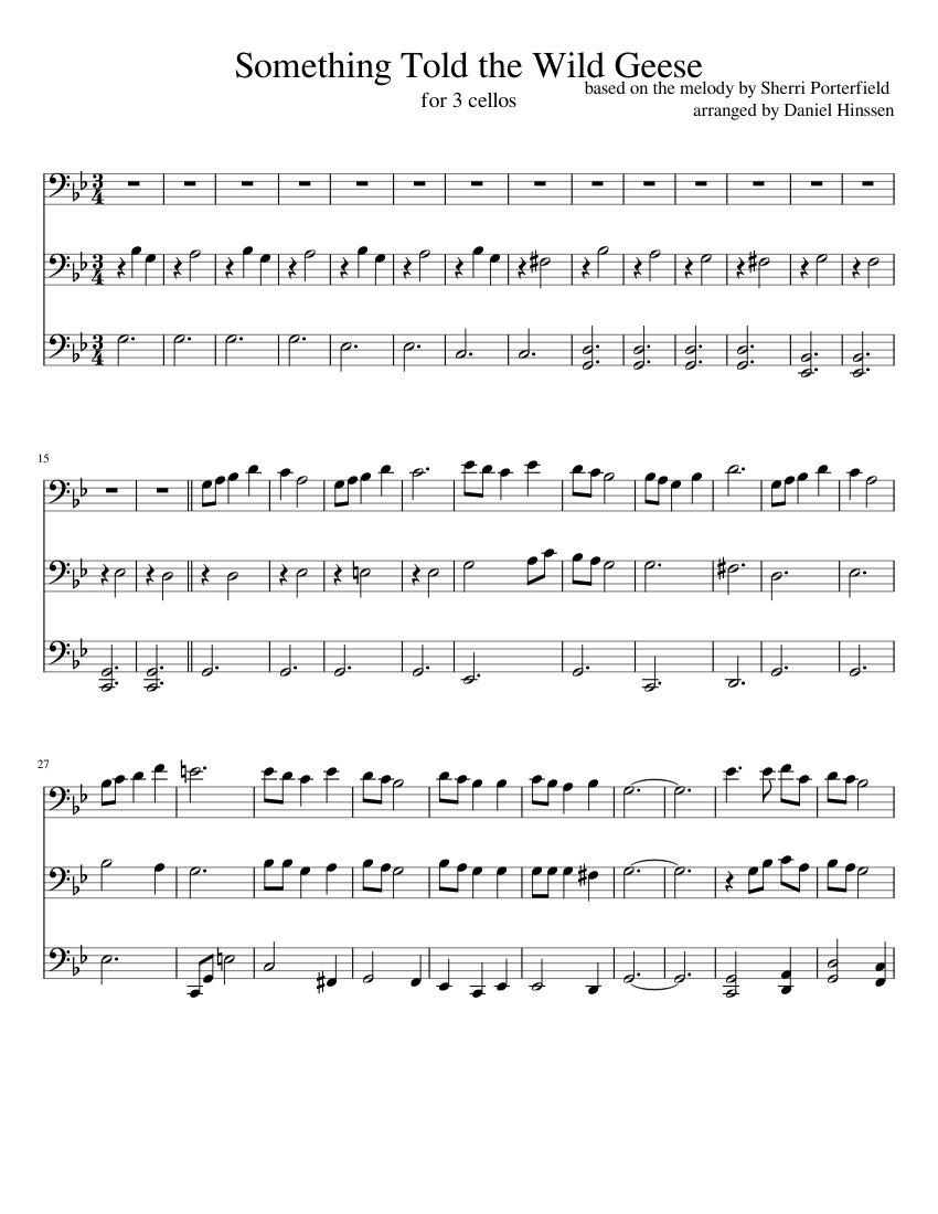 Something Told the Wild Geese Sheet music for Cello (String Trio ...