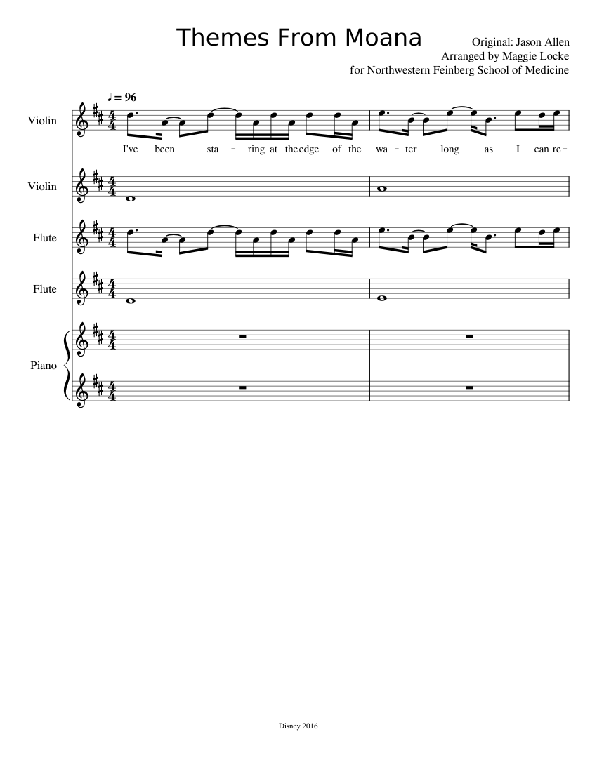 Moana Medley-WIP Sheet music for Piano, Flute, Violin (Mixed Quintet ...