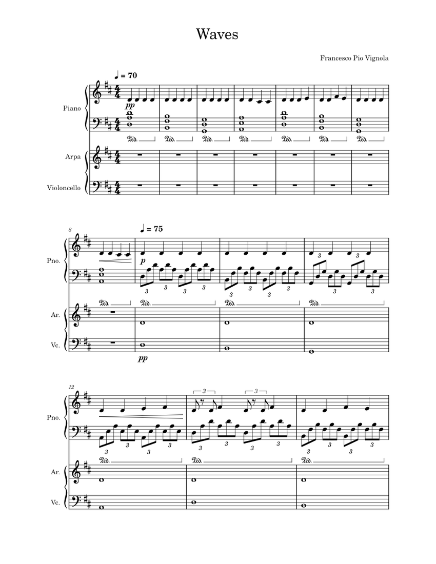 Waves Sheet music for Piano, Cello, Harp (Mixed Trio) | Musescore.com