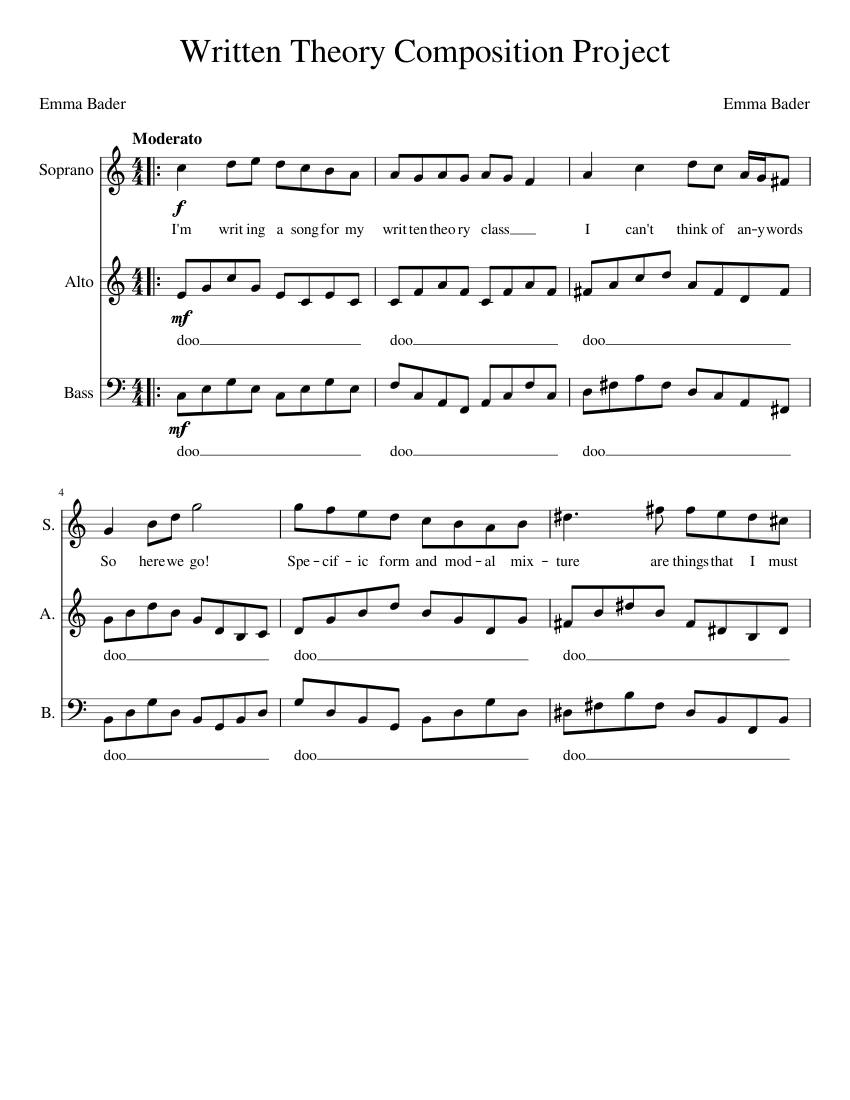 Written Theory Composition Project Sheet music for Soprano, Alto, Bass ...