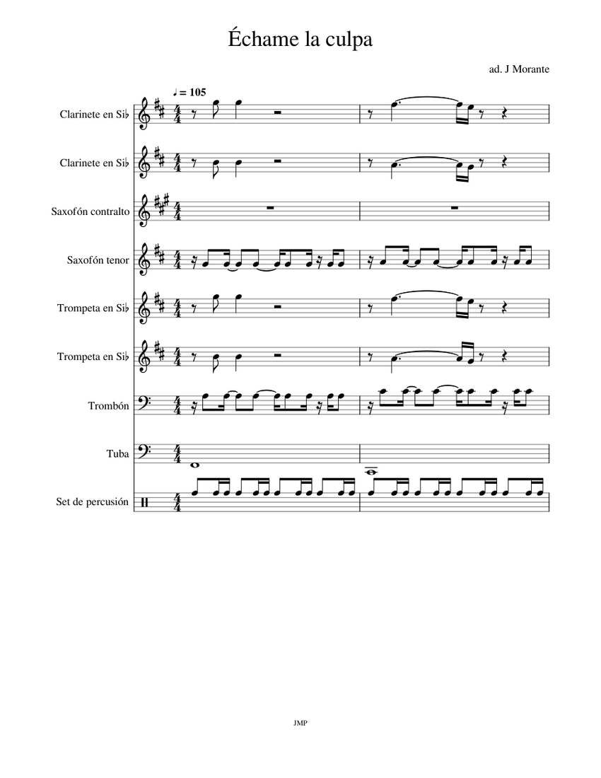 Échame la culpa - Luis Fonsi Sheet music for Trombone, Tuba, Clarinet ...