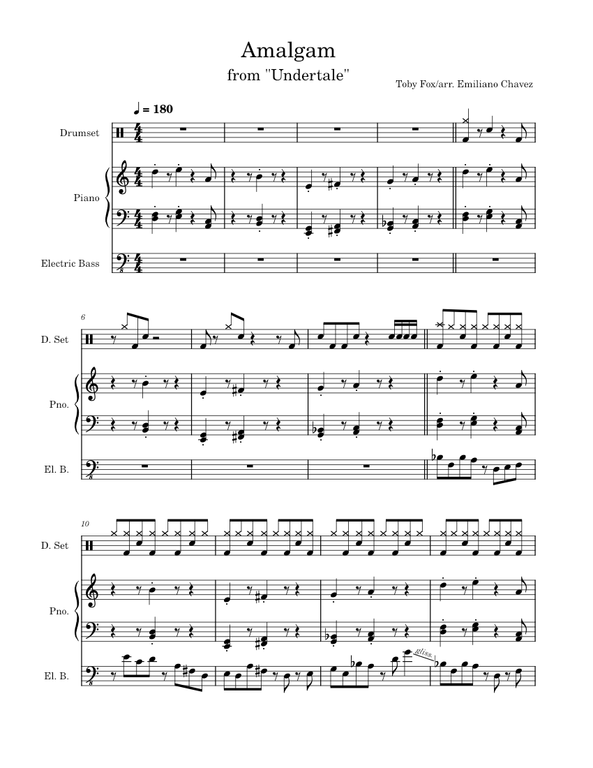 Amalgam – Toby Fox Amalgam - Toby Fox/arr. Emiliano Chavez Sheet music for Piano, Bass guitar ...