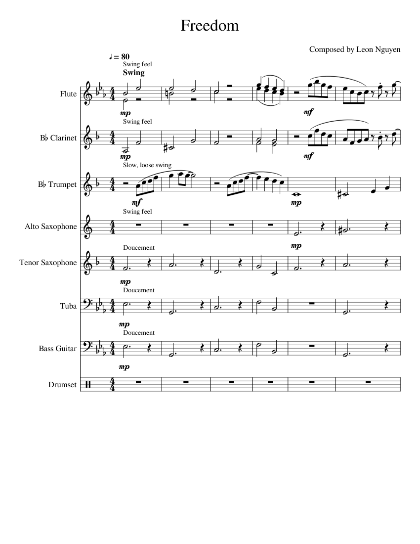 freedom Sheet music for Tuba, Flute, Clarinet in b-flat, Saxophone alto ...
