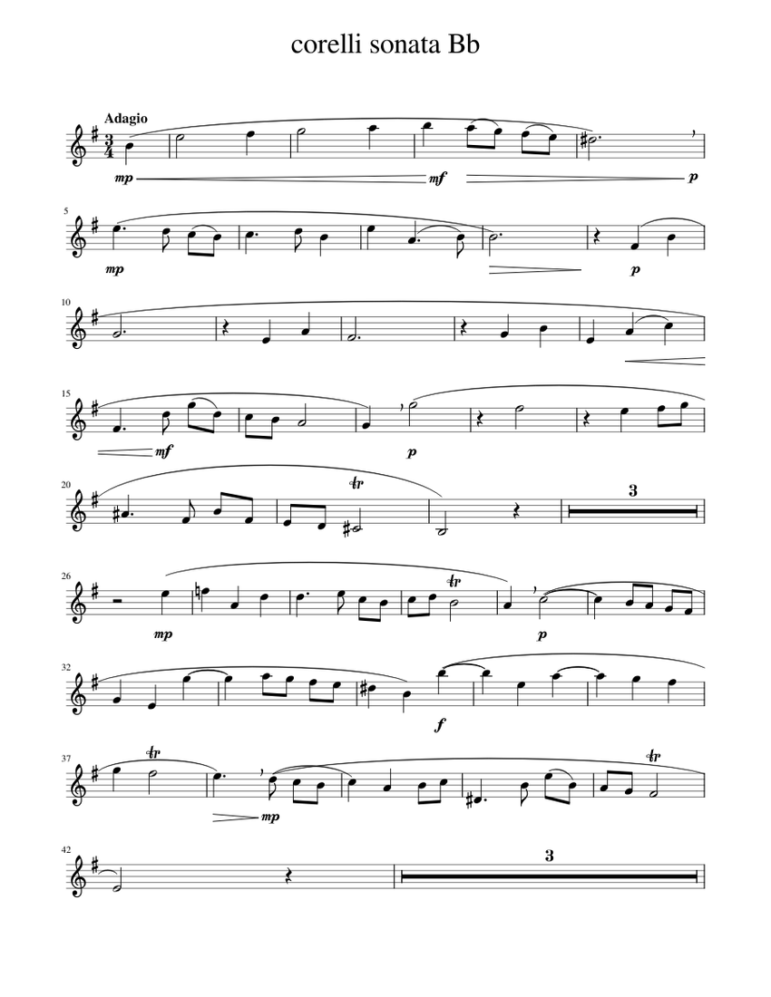 corelli sonata Bb Sheet Music for Trumpet in b-flat (Solo) | MuseScore.com