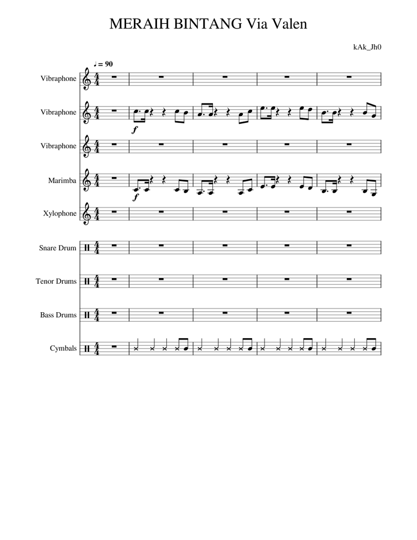 MERAIH_BINTANG_Via_Valen Sheet Music for Vibraphone, Snare drum, Crash ...