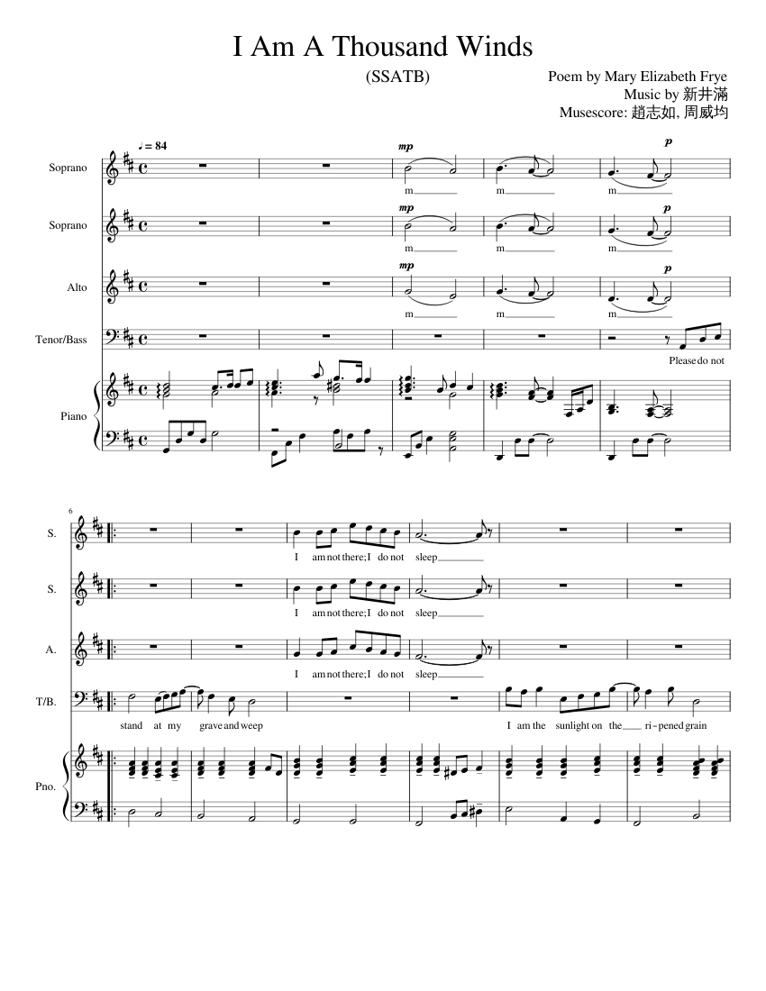 22_I_Am_A_Thousand_Winds Sheet music for Piano, Soprano, Alto, Tenor ...