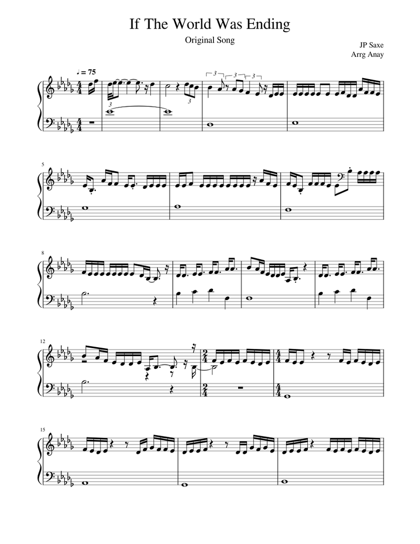 If The World Was Ending Official Song l Sheet music for Piano (Solo ...