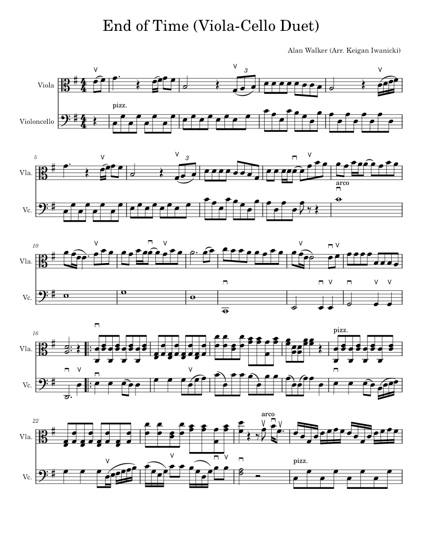 End of Time (Alan Walker) (Viola+Cello Duet) Sheet Music for Viola ...