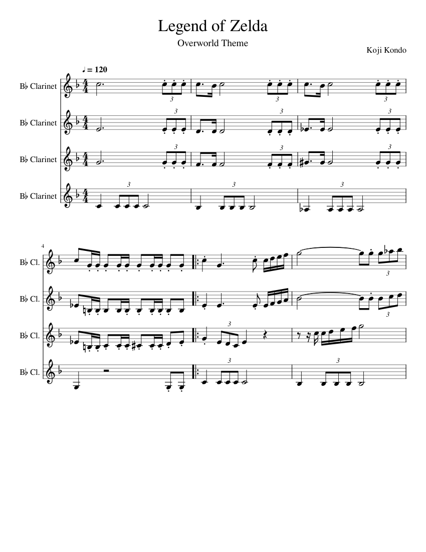 Legend of Zelda - Overworld Theme - 4 Clarinets Sheet Music for ...