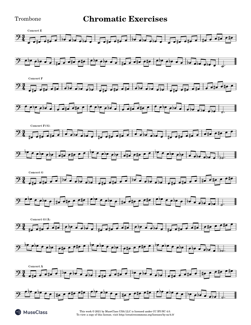 Chromatic Exercises for Trombone Sheet Music for Trombone (Solo ...