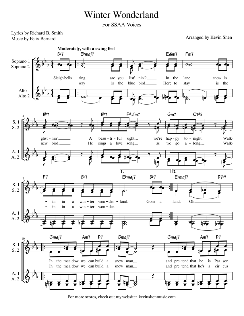 Winter Wonderland (SSAA) Sheet music for Piano (Women’s Choir ...