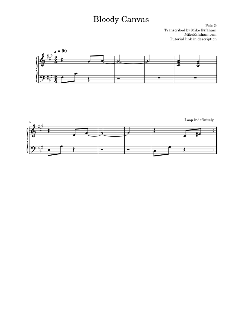 Bloody Canvas - Polo G Sheet Music for Piano (Solo) easy | MuseScore.com