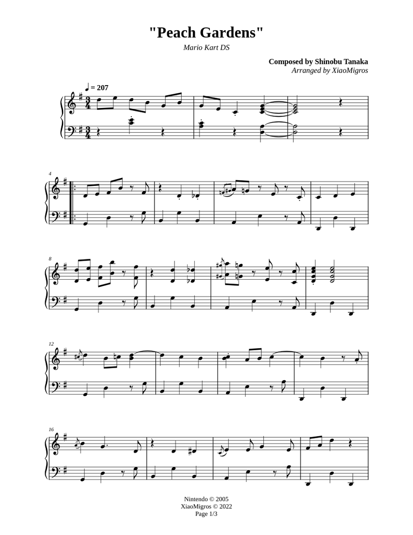 Peach Gardens - Mario Kart DS Sheet Music for Piano (Solo) | MuseScore.com