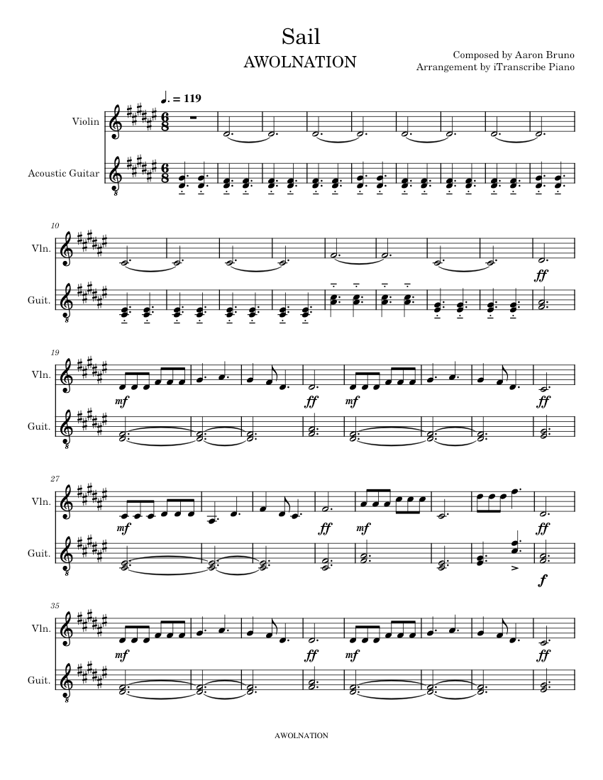 Sail Sheet music for Piano, Violin, Guitar (String Duet) | Musescore.com