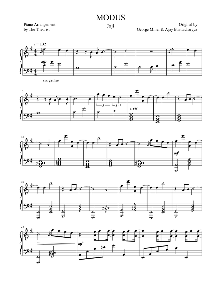 MODUS - Joji Sheet Music for Piano (Solo) | MuseScore.com