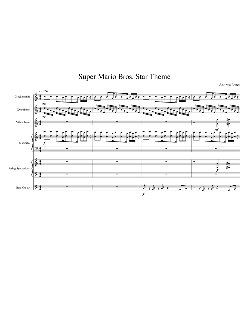 Super_Mario_Bros._Star_Theme Sheet music for Vibraphone, Glockenspiel ...