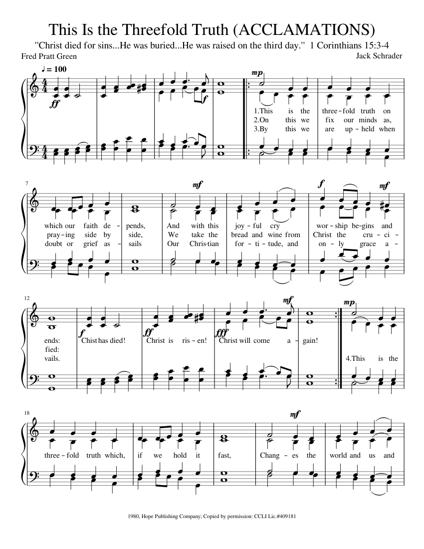 This Is the Threefold Truth (ACCLAMATIONS) Sheet music for Piano (Solo ...
