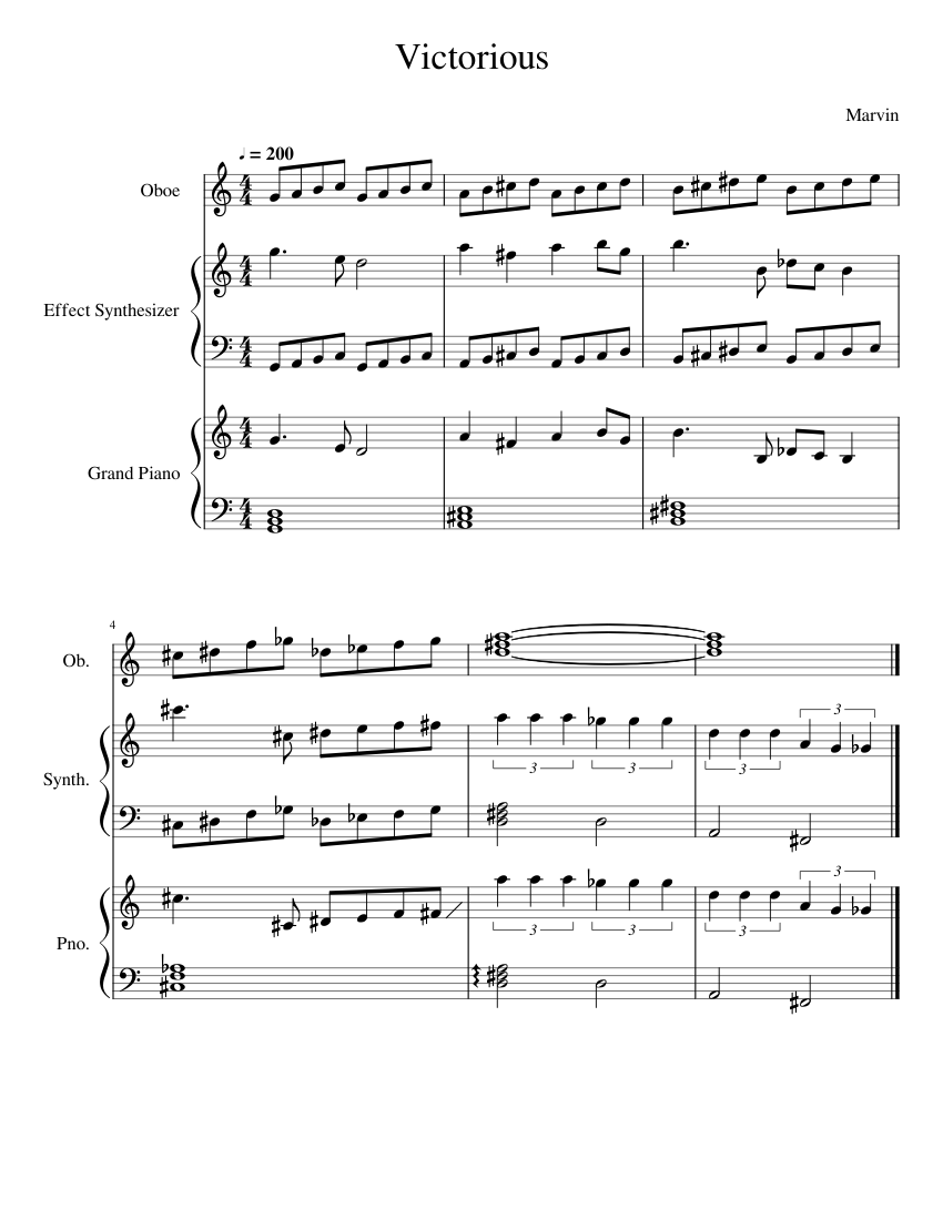 Victorious Sheet music for Piano, Oboe, Synthesizer (Mixed Trio ...
