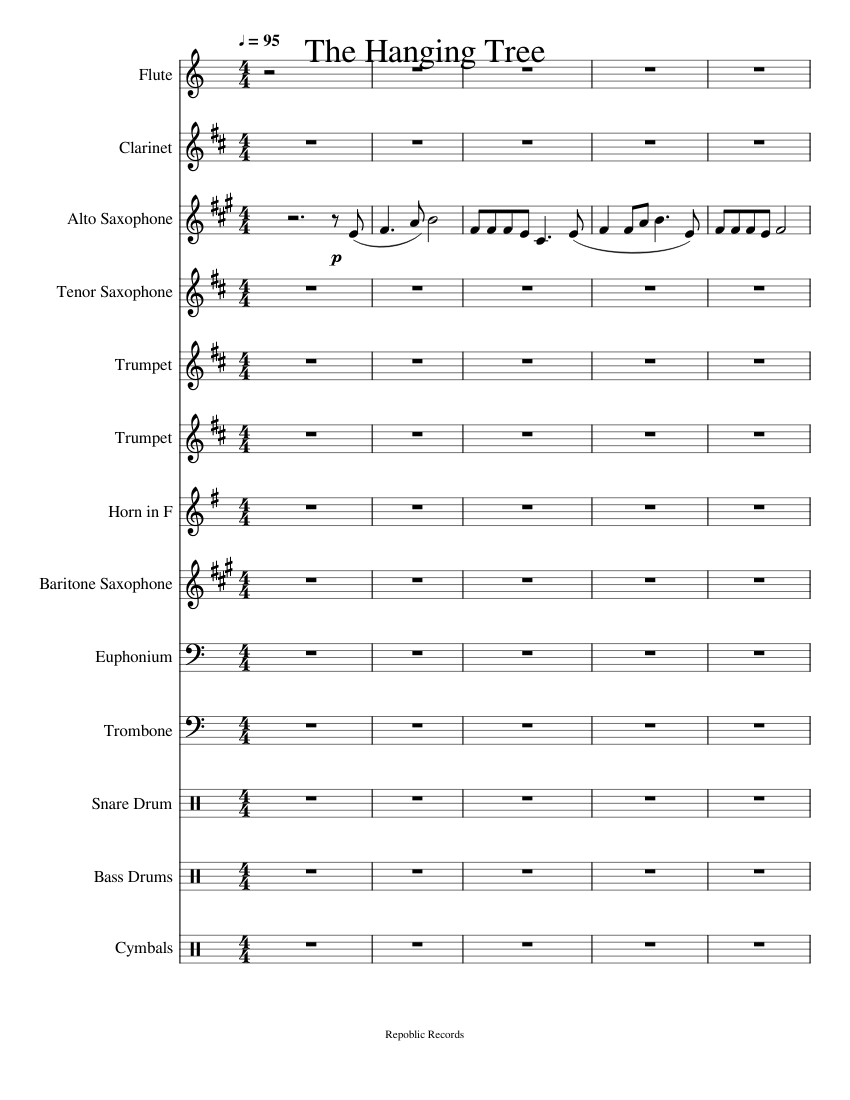 The Hanging Tree Sheet Music for Trombone, Euphonium, Flute, Saxophone ...