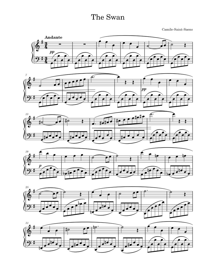 The_Swan Sheet Music for Piano (Solo) Easy | MuseScore.com