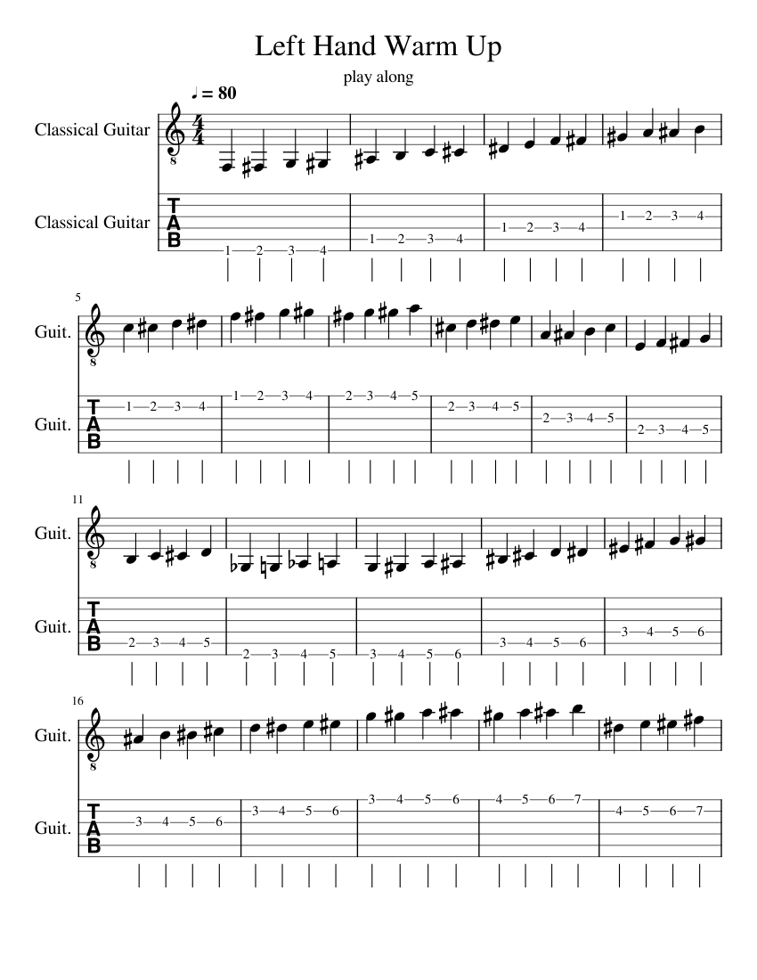 Left Hand warm up Sheet Music for Guitar (Mixed Duet) | MuseScore.com