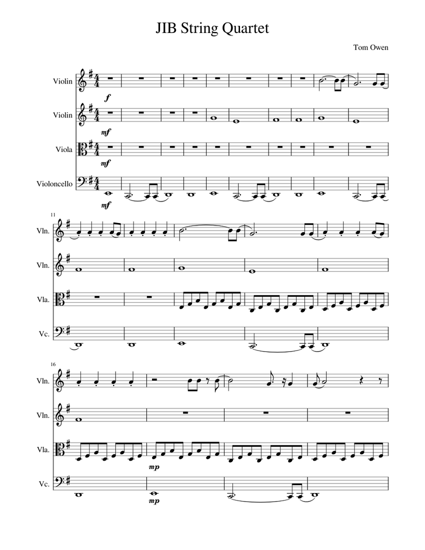 JIB String Quartet Sheet music for Violin, Viola, Cello (String Quartet ...
