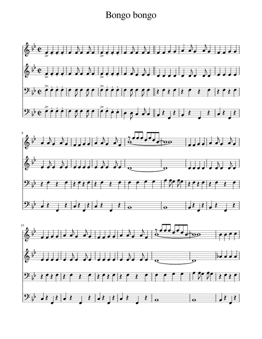Bongo bongo Sheet Music for Trombone, Trumpet in b-flat (Brass Quartet ...