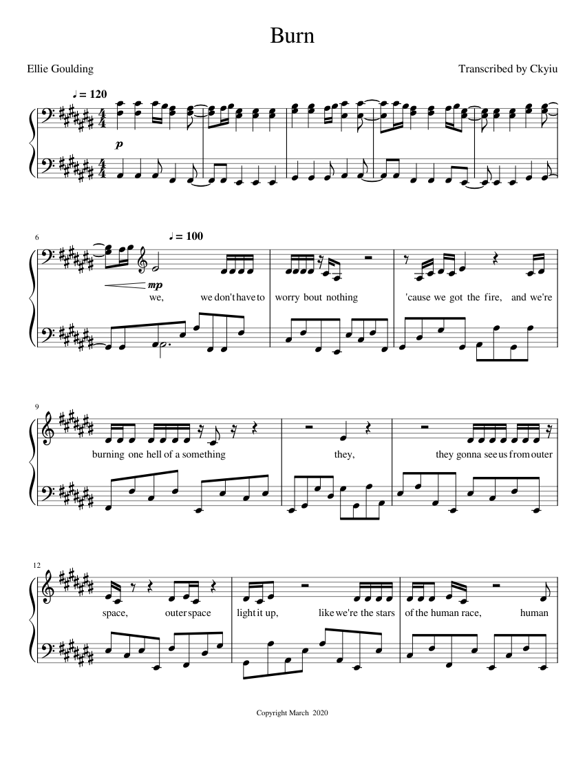 Burn by Ellie Goulding Sheet Music for Piano (Solo) | MuseScore.com