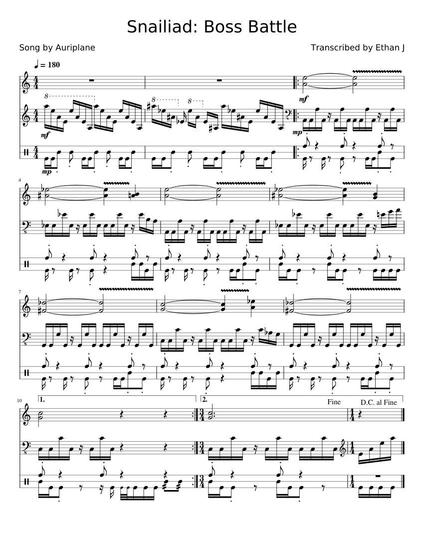 Snailiad – Auriplane - Boss Battle Sheet music for Piano, Bass guitar ...