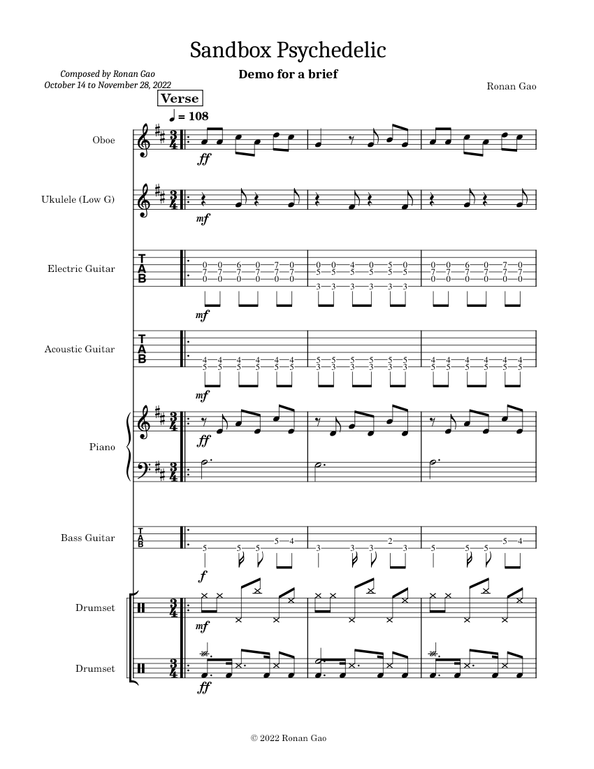 Sandbox Psychedelic Sheet music for Piano, Oboe, Guitar, Bass guitar ...