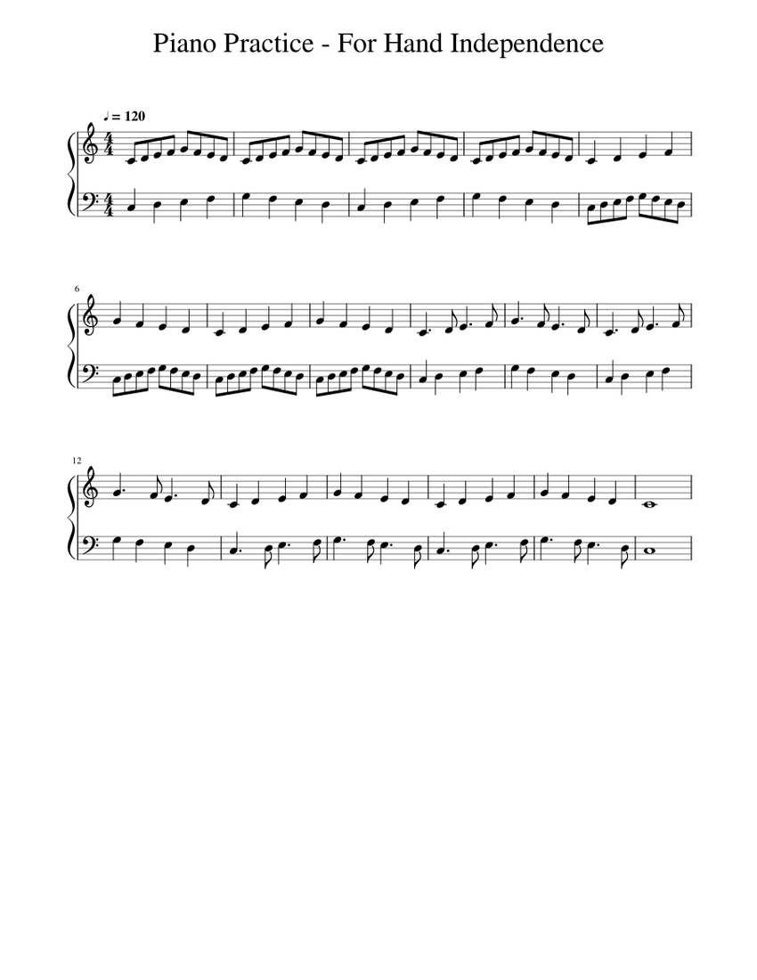 Piano Practice - For Hand Independence Sheet Music for Piano (Solo ...