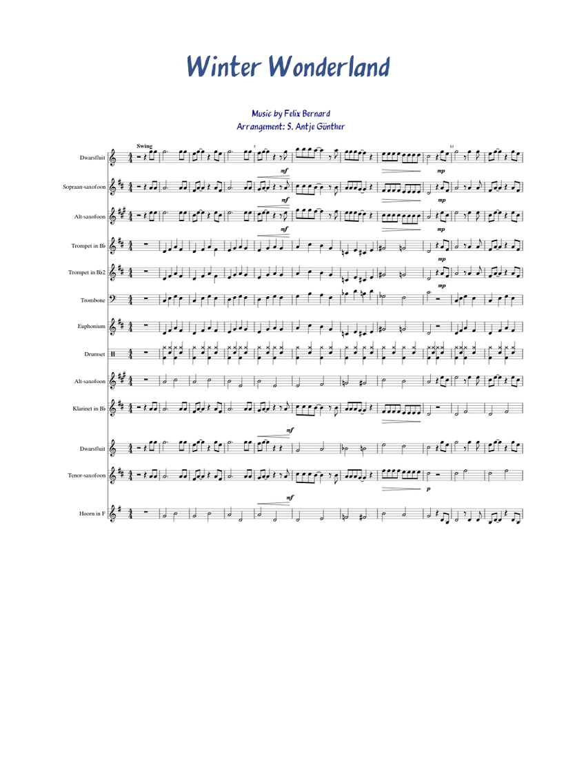 Winter Wonderland Sheet music for Trombone, Euphonium, Flute, Clarinet ...