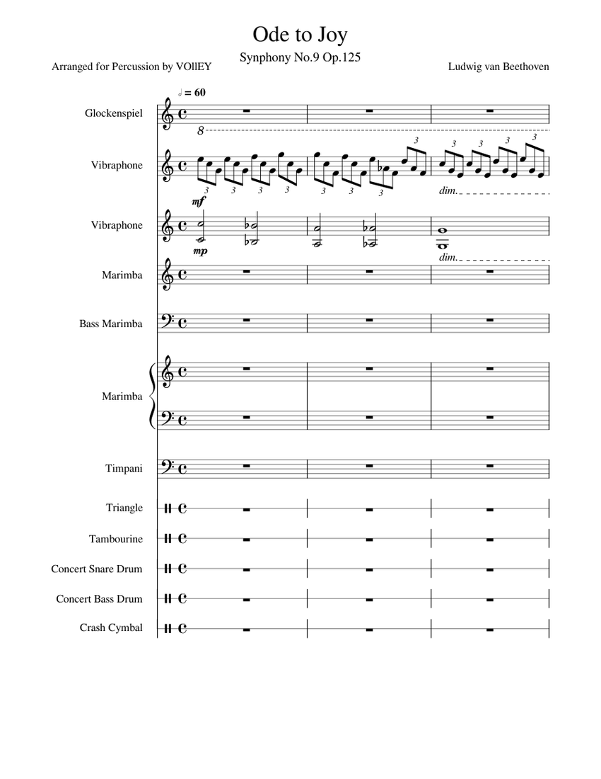 Ode to Joy Sheet Music for Tambourine, Timpani, Vibraphone ...