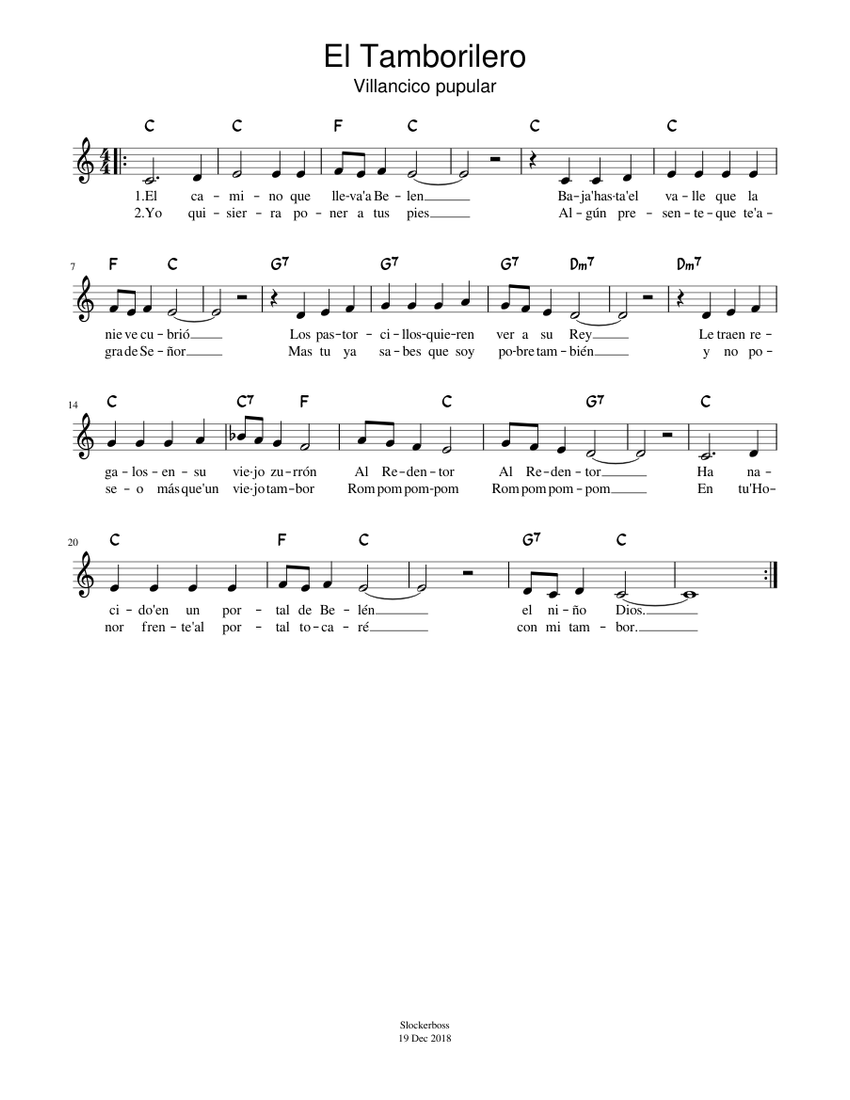 El tamborilero. The little drummer boy Sheet music for Piano (Solo ...