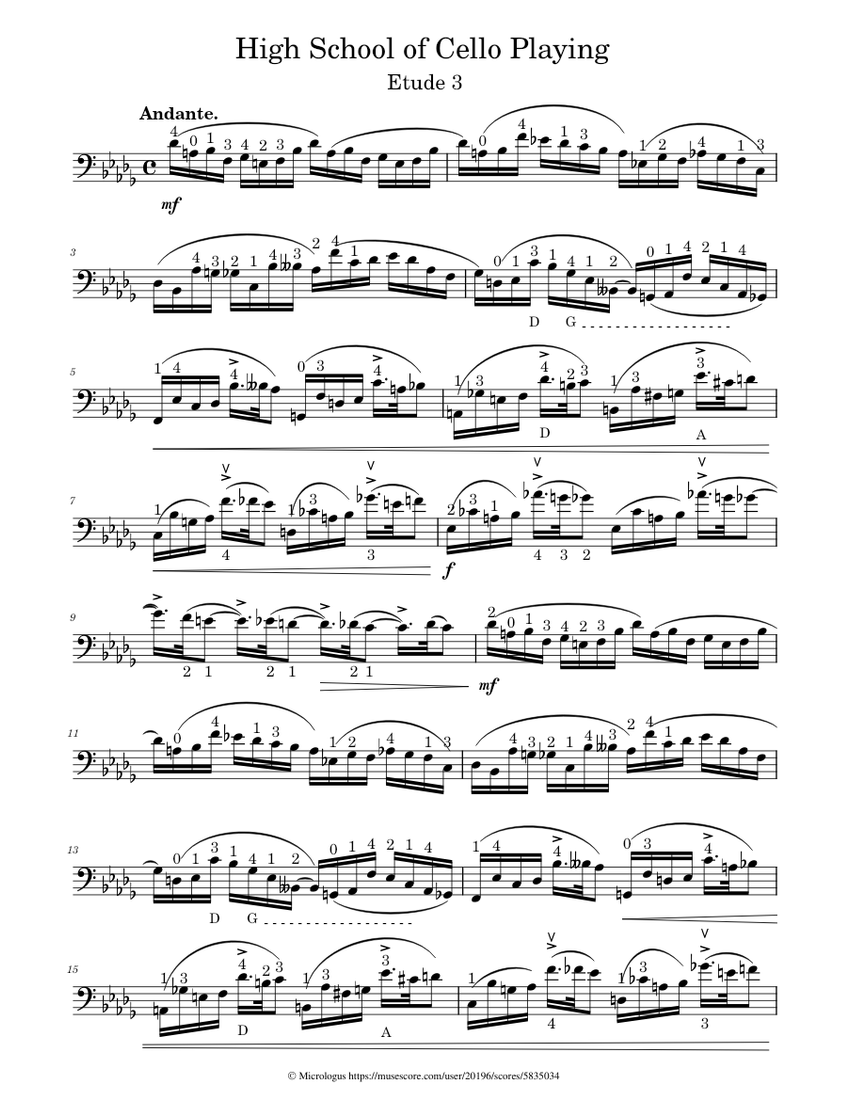 David Popper – High School of Cello Playing - Etude 3 Sheet music for ...