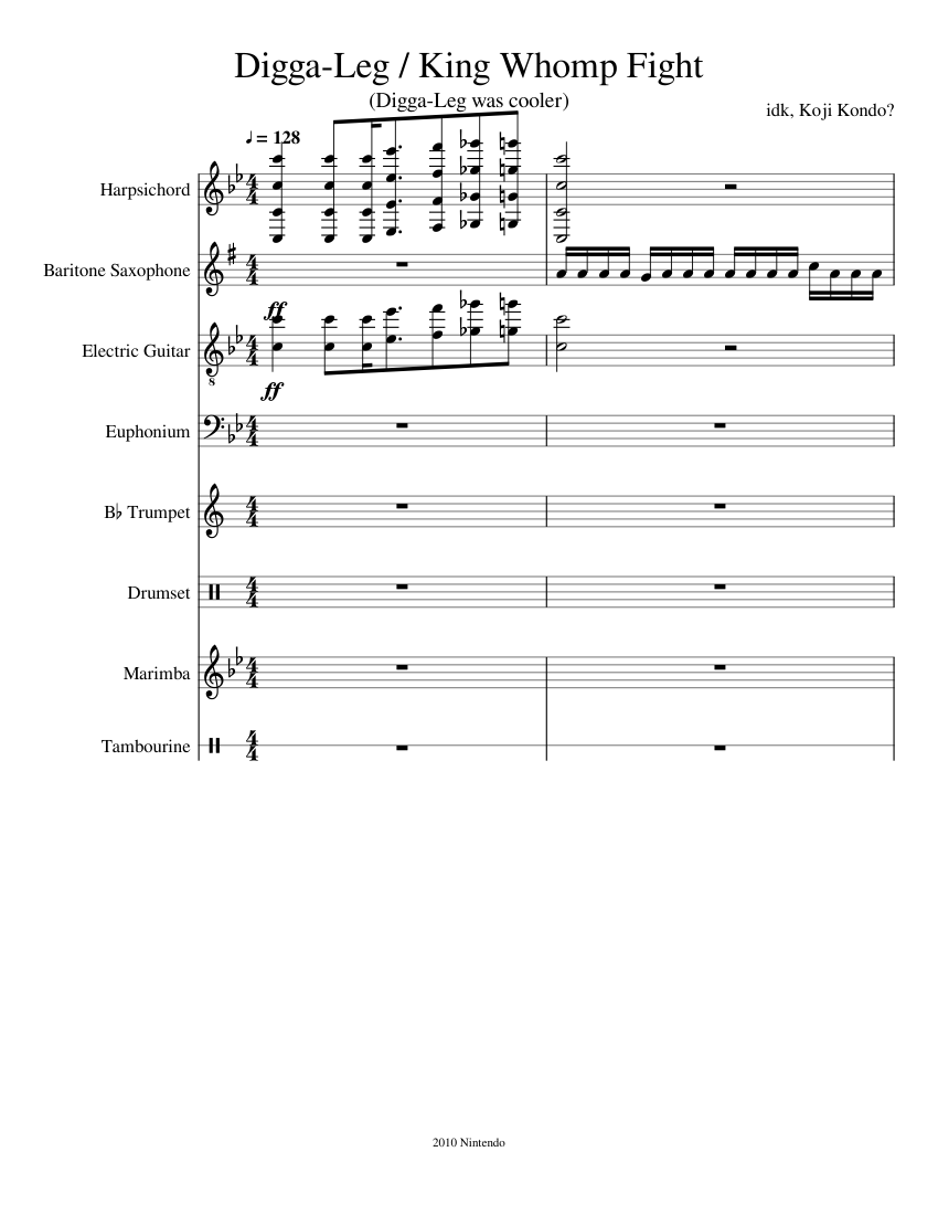 Digga-Leg Fight Sheet Music for Harpsichord, Euphonium, Tambourine ...
