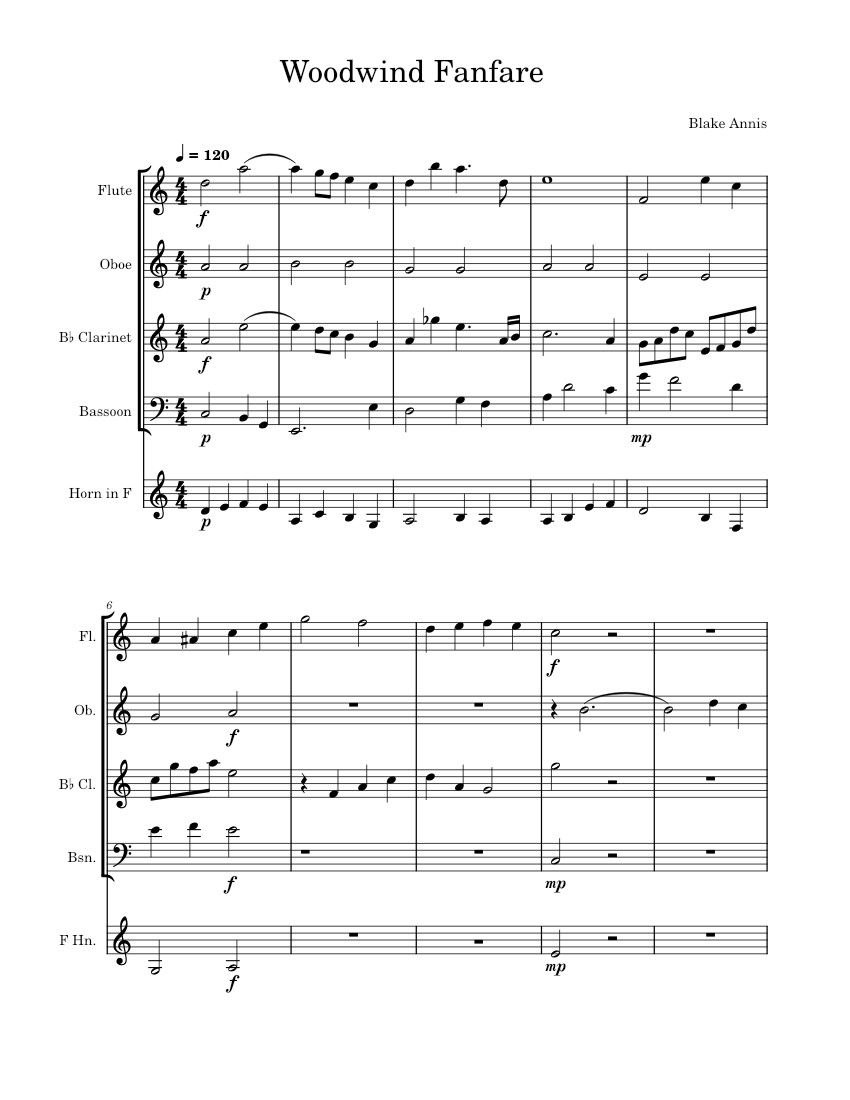 Woodwind Fanfare Sheet Music for Flute, Oboe, Clarinet in b-flat ...