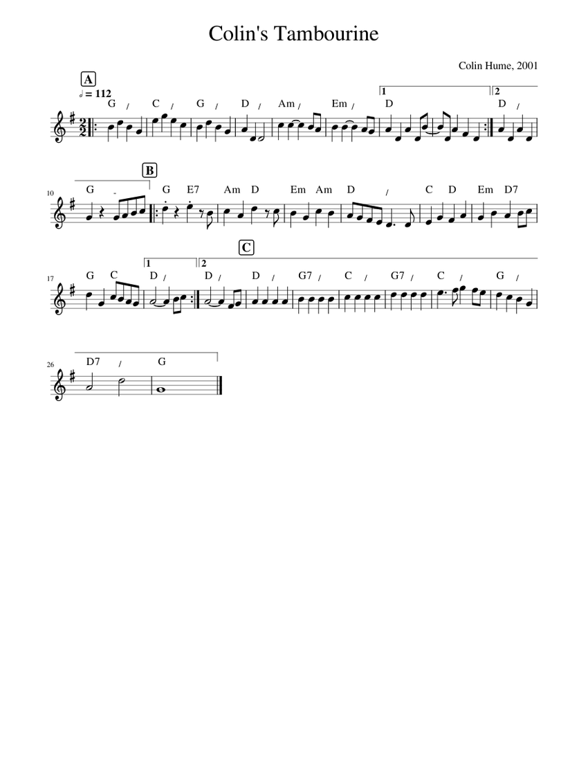 Colin Hume - Colin's Tambourine Sheet music for Piano (Solo ...