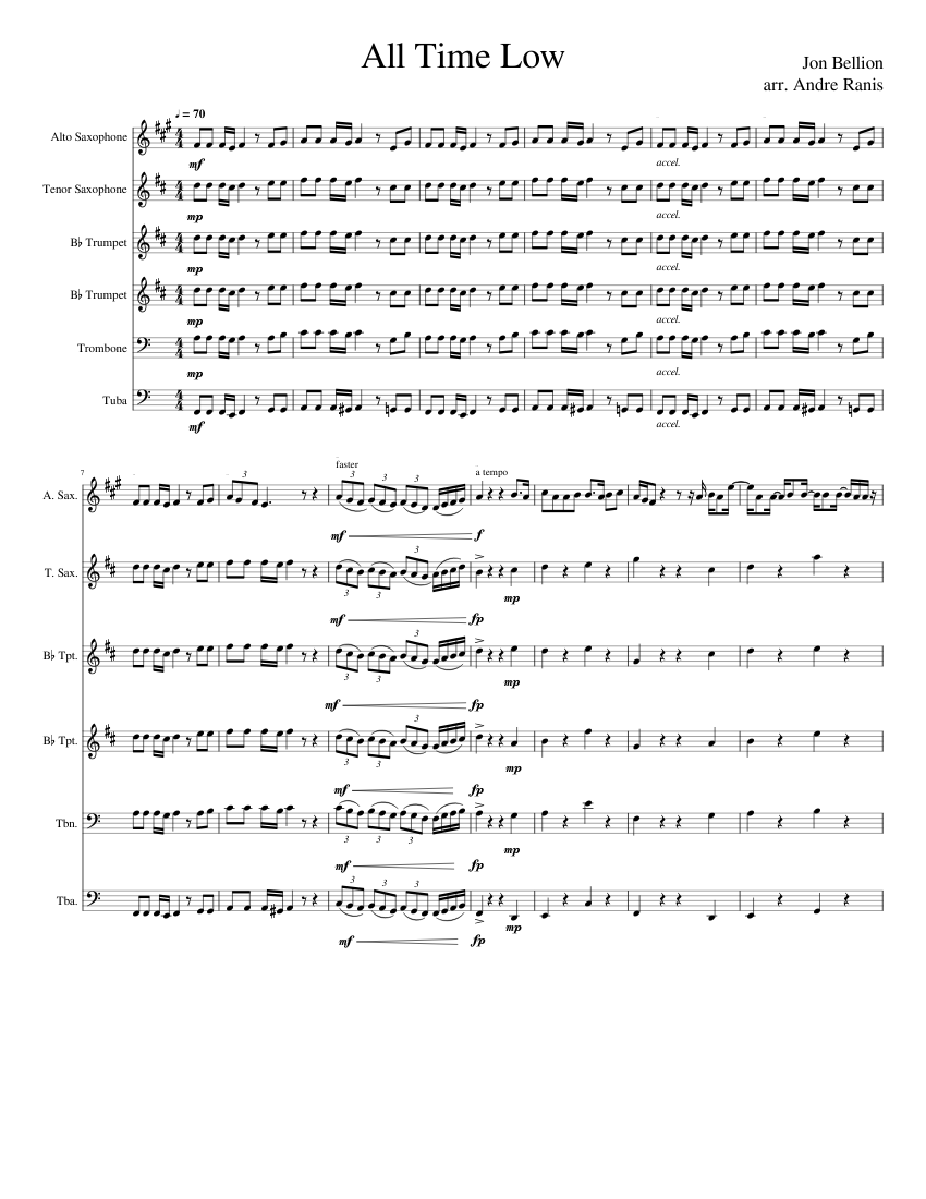 All Time Low Sheet Music for Trombone, Tuba, Saxophone alto, Saxophone ...