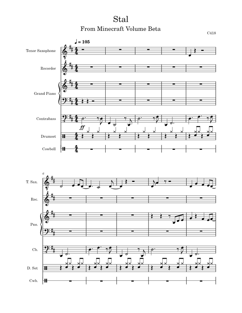 Stal – C418 (from Minecraft Volume Beta) Sheet music for Piano ...