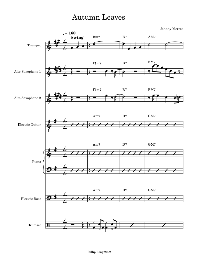 Autumn Leaves – Johnny Mercer Sheet music for Piano, Saxophone alto ...