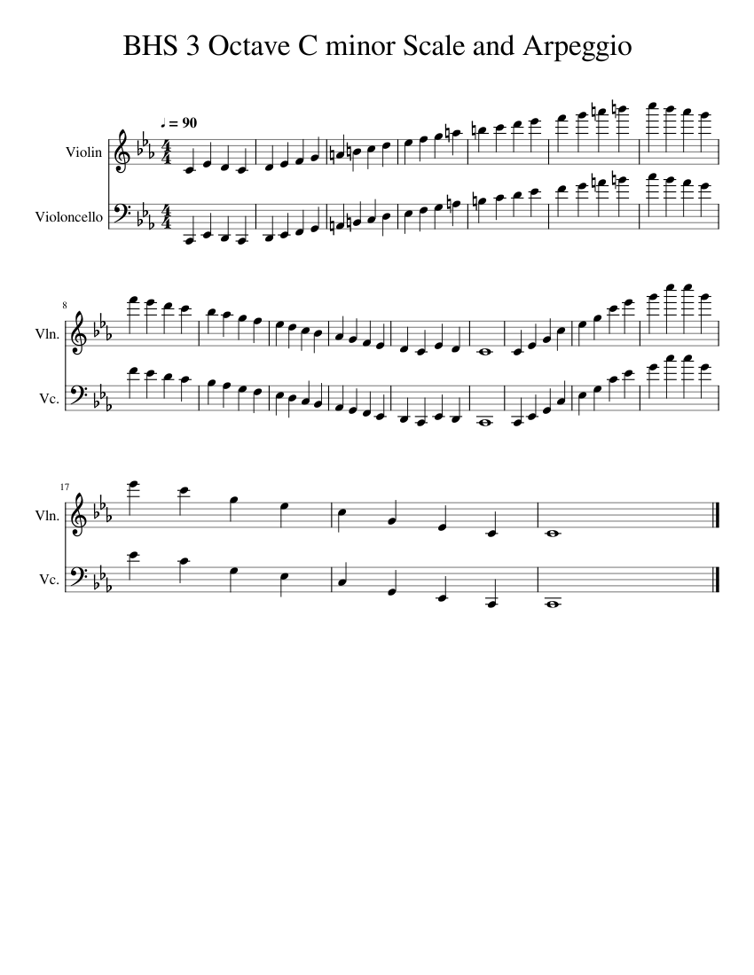 BHS 3 Octave c minor Scale and Arpeggio Sheet Music for Violin, Cello ...