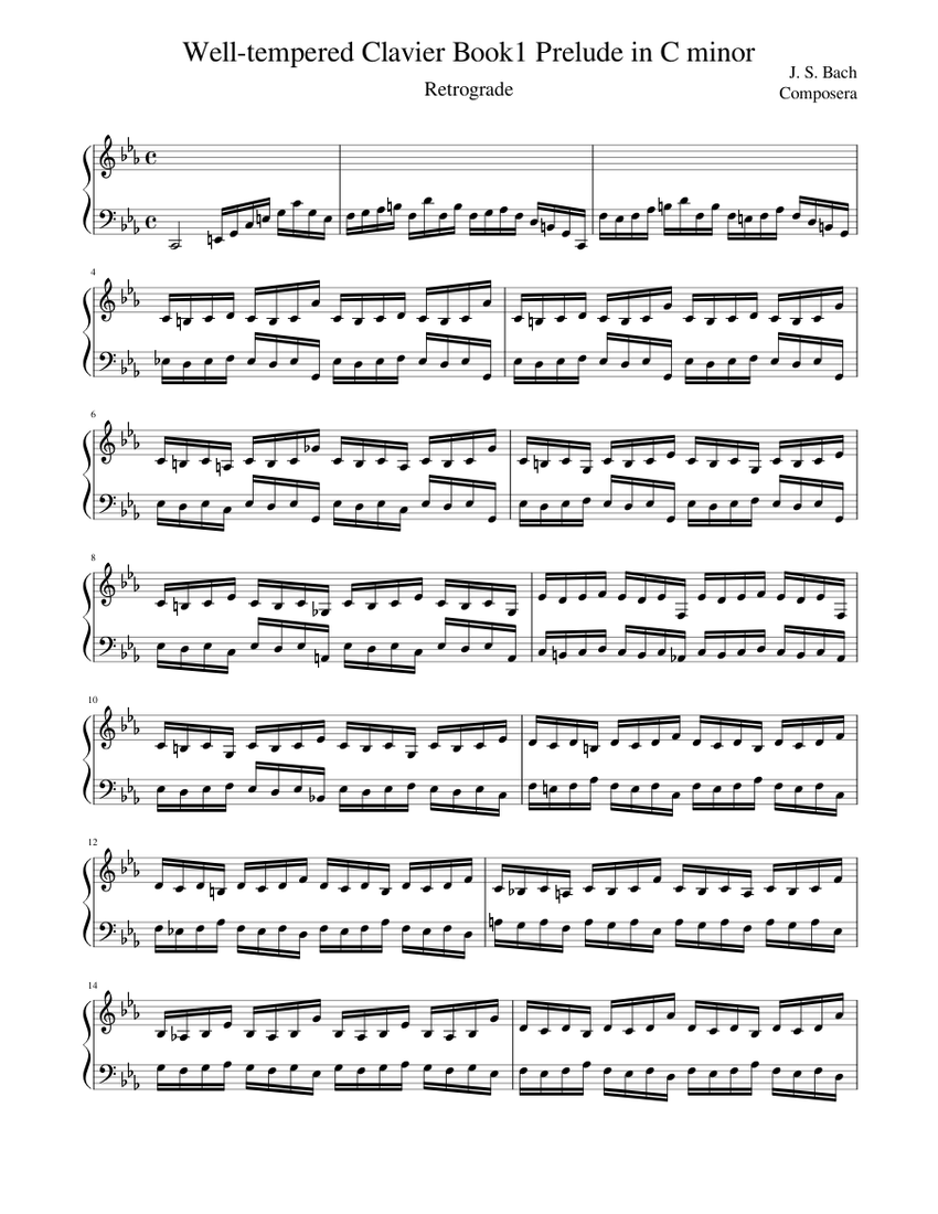 Well-tempered Clavier Book1 Prelude in C minor retrograde Sheet music ...