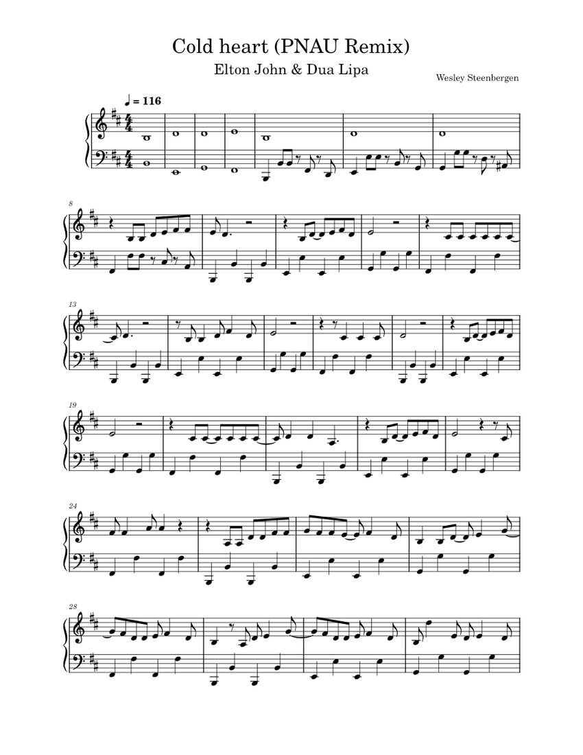 Cold heart – Dua Lipa, Elton John Sheet music for Piano (Solo ...