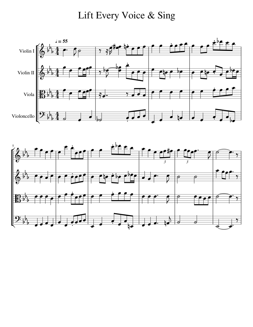 Lift Every Voice & Sing Sheet Music for Violin, Viola, Cello (String ...
