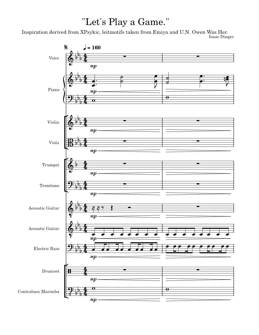"Let's Play a Game." Sheet Music for Piano, Trombone, Vocals, Violin ...