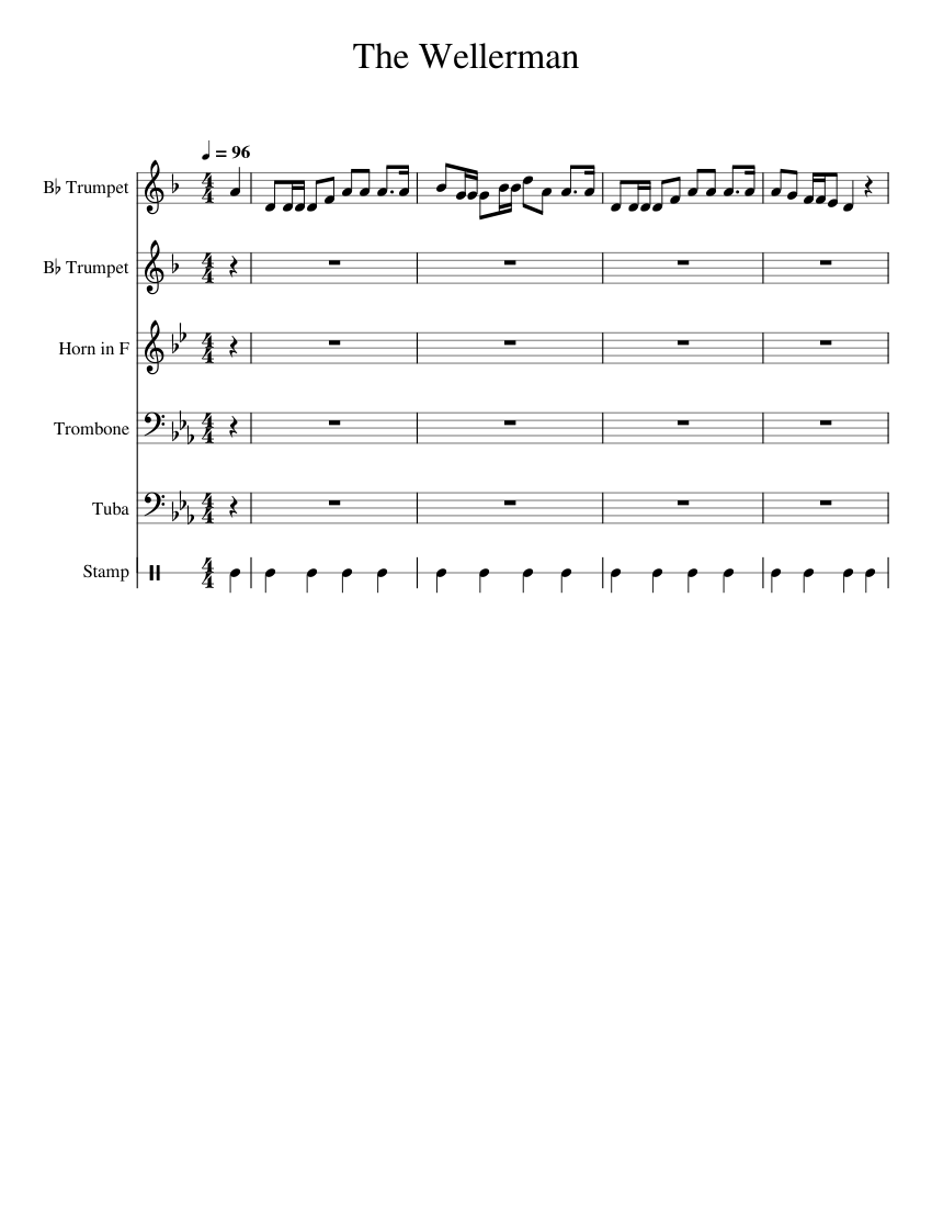 The Wellerman Brass quintet Sheet Music for Trombone, Tuba, Trumpet in ...