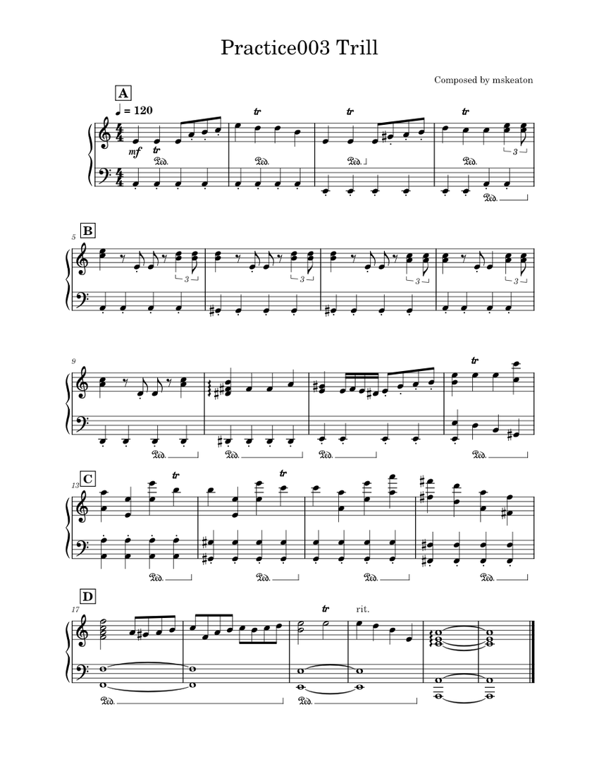 Practice003 Trill Sheet music for Piano (Solo) Easy | Musescore.com