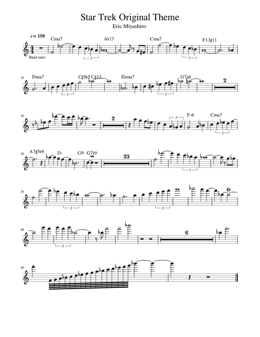 Star Trek Original Theme played by Eric Miyashiro Sheet Music with ...